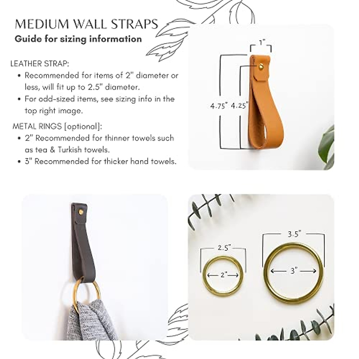 Keyaiira Leather Wall Hook - Rustic Curtain Rod & Oar Holder, Farmhouse Towel Ring, Canoe Paddle Hanger, Leather Strap Bathroom Decor