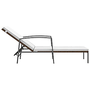 Natulvd 2 Pcs Outdoor Patio Chaise Lounge with Table and Cushion for Porch Garden, Sun Lounger with Armrests & 4 Positions for Balcony Beach Yard - Brown