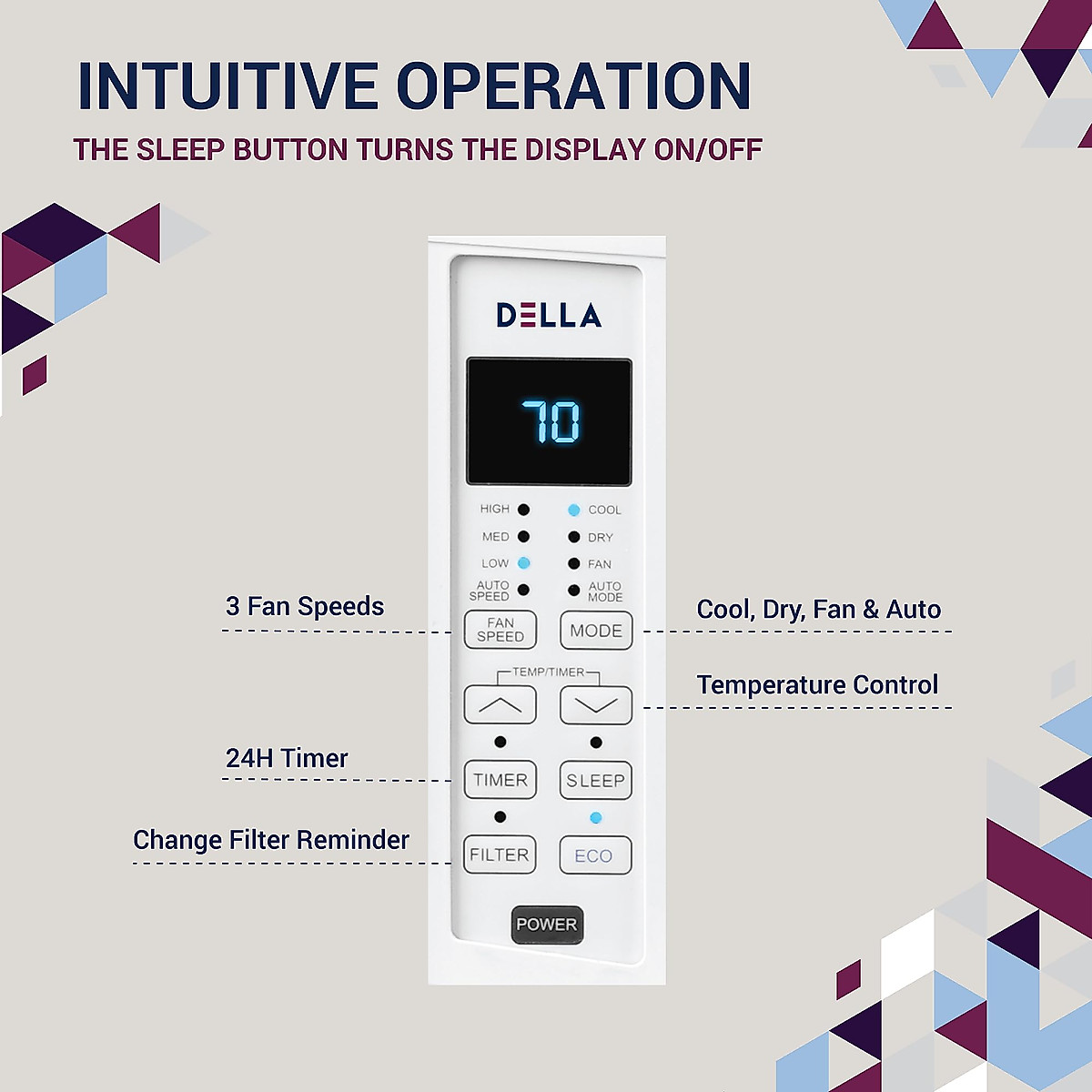 DELLA 6000 BTU 115V/60Hz Energy Saving Window Air Conditioner, Whisper Quiet AC Unit with WIFI Smart Controls, Remote, Dehumidifier, Fan, Cools Up to 250 Sq. Ft.