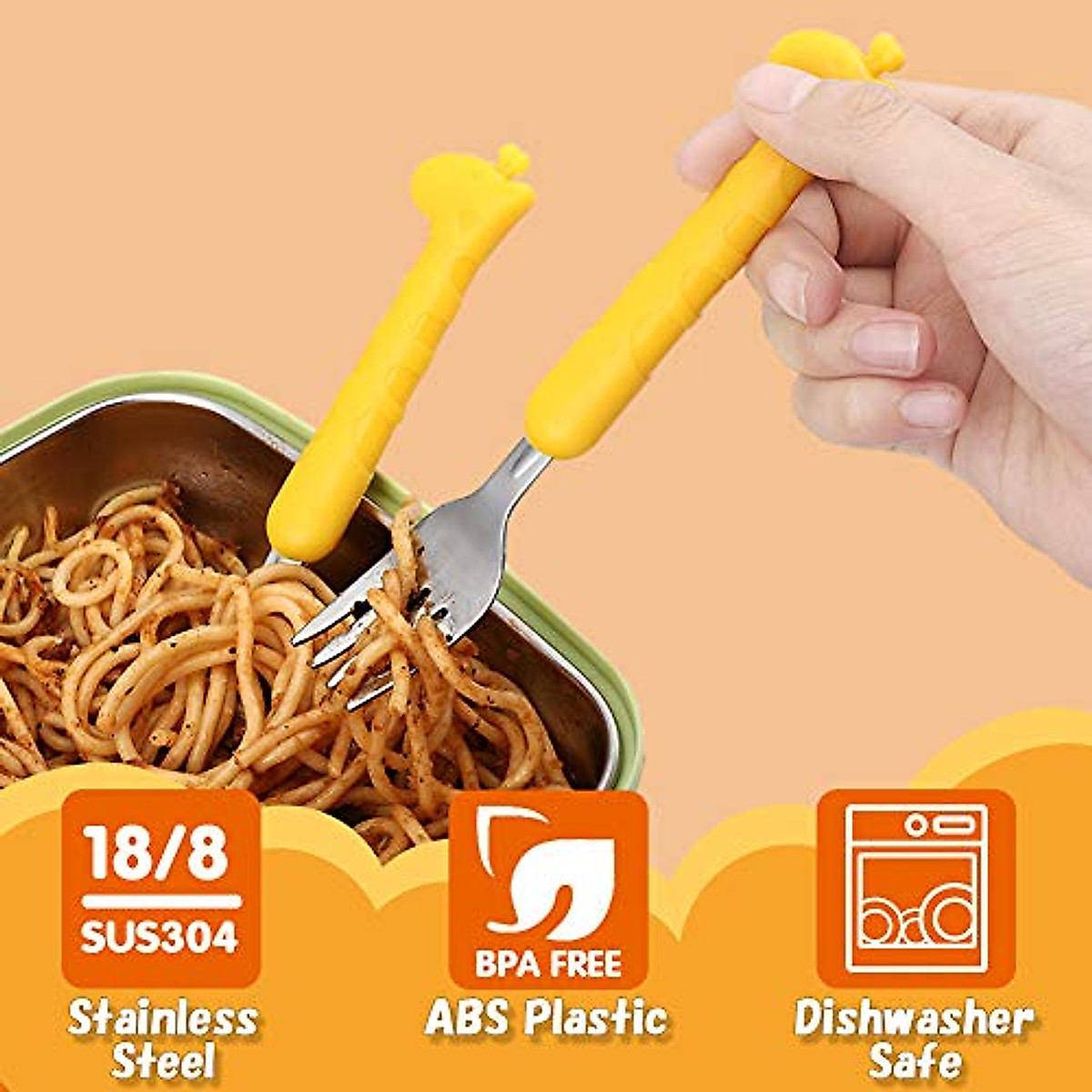 Toddler Utensils Kids Spoon and Fork Set 18/8 Stainless Steel Silverware BPA Free Cute Giraffe Child Flatware with Travel Case for Age 3+