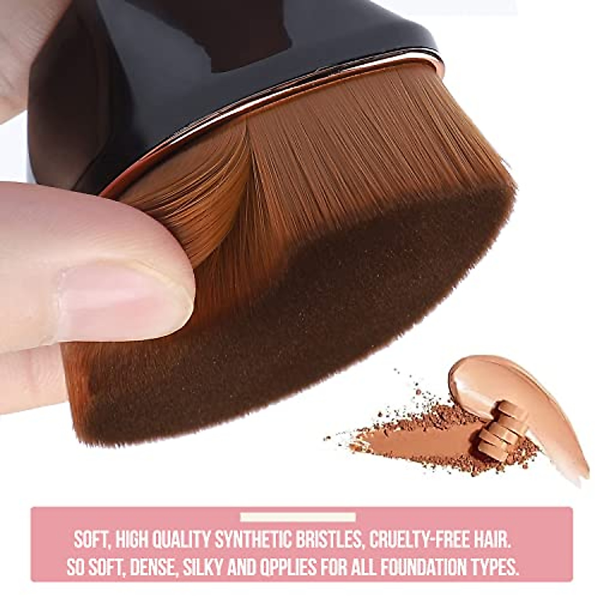 Foundation Brush Flat Top Makeup Brush, Premium Kabuki Hexagon Makeup Brush for Blending Liquid, Cream or Flawless Powder Blush Cosmetics with Storage Case (Black)