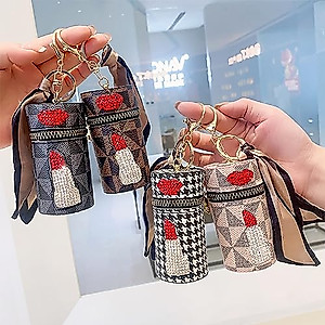 RILOST 2Pcs Lipstick Case, Leather Diamond Lip Gloss Lipstick Organizer, Keychain Mini Lipstick Holder Bag, Girls Travel Lipgloss Makeup Storage for Lipstick Lip Gloss Cosmetics (Brown, Pink)