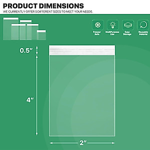 100-Count, (2" x 4") - 2.5 Mil Thickness Clear Zipper Reclosable Bag, Zip Bags, Ultra Heavy Duty Lock Seal Poly Plastic Bags for Prints, Photos, Documents, Clothing, T-Shirt