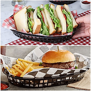 CertBuy 24 Pack Fast Food Baskets 10.5" x 7" Food Service Baskets Plastic Food Basket Plastic Oval Restaurant Basket for Fast Food Restaurant Burgers Sandwiches Fries (Black)