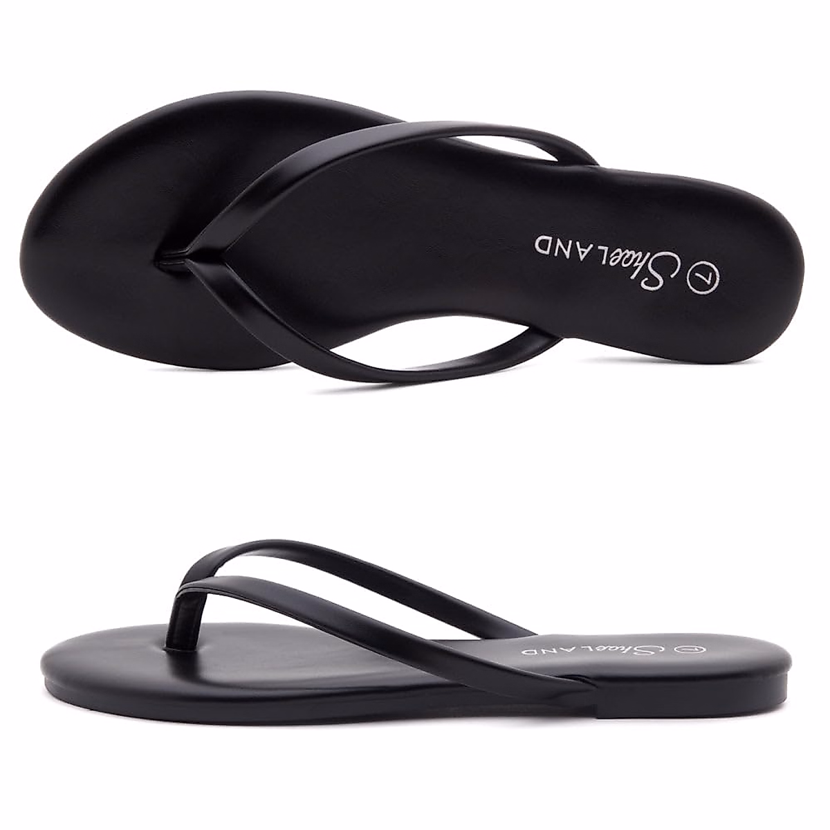 Shoe Land Falema Women's Flip Flops, Casual Thong Sandals, Slip-On Slides, Lightweight Casual Flat Sandals with Cushioned Footbed for Walking, Daily Wear, and Shopping,Black, Size 11.0