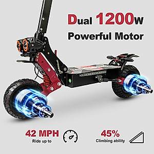 MetaMoov ZO01 PRO Electric Scooter Dual Motor 2400W Up to 42 MPH, 52V28AH Battery Range to 46 Miles Fast Sports Escooter 10" Off Road Tires Commuting Electric Scooter for Adults with Detachable Seat