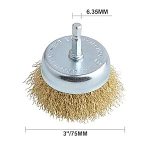 Gunpla 3" Wire Cup Brush with 1/4" Hex Shank Hardened Brass Steel Crimp Wheel Heavy Duty Wires Brushes for Metal, Removal of Rust Corrosion Paint