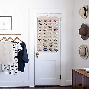 SPIKG Hanging Jewelry Organizer Holder , Storage Bag for Earrings Necklace Bracelet Ring Accessory Display Holder Box (Beige -80 Pockets)