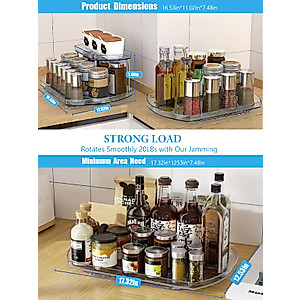 Lazy Susan Turntable Organizer for Refrigerator 2 Tier, Large 16.53'' Clear Rectangular Fridge Organizer Storage, Square Lazy Susan for Cabinet, Table, Pantry, Kitchen, Countertop