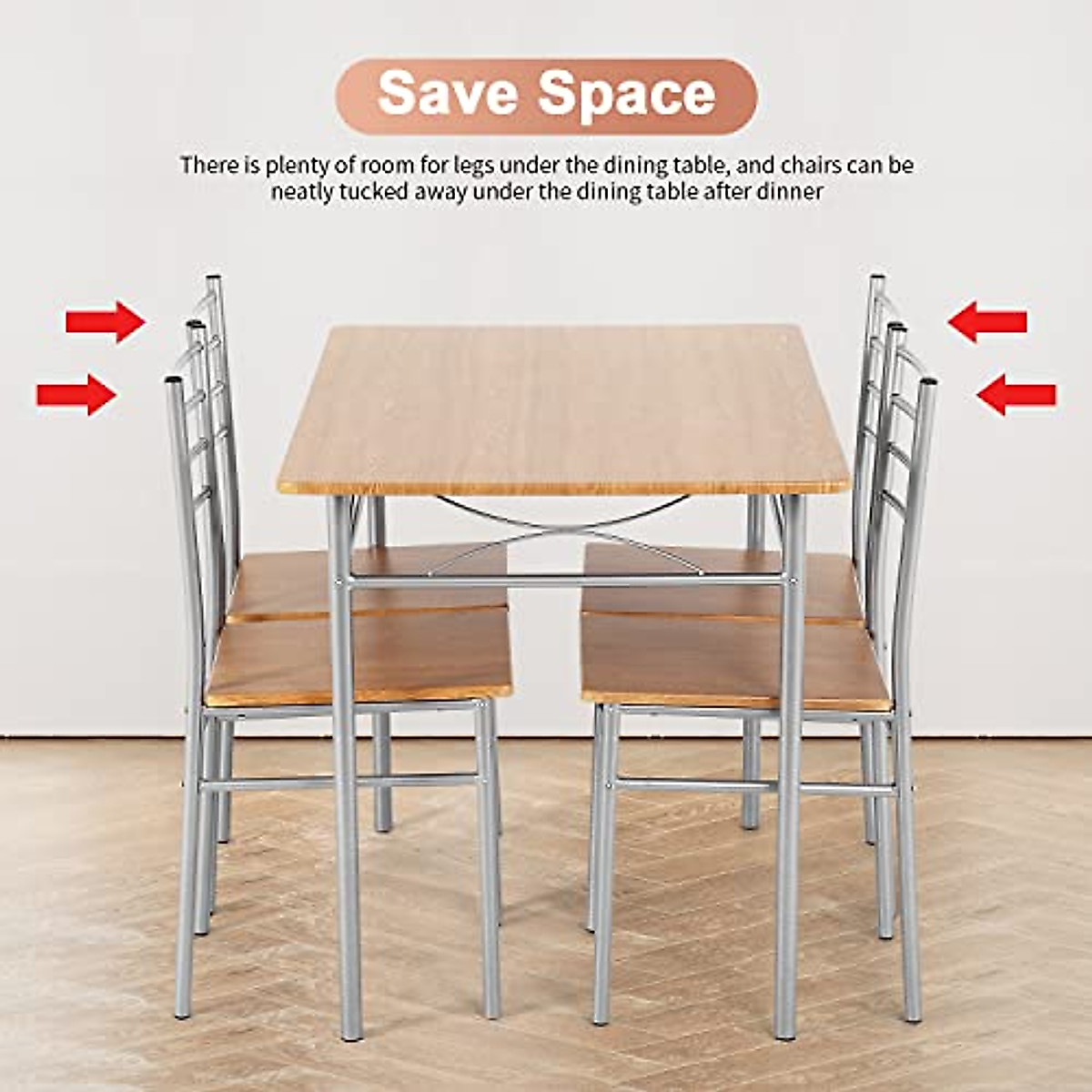 Dining Table Set Kitchen Table and Chairs for 4 Kitchen Table Dining Room Table Set Home Furniture Rectangular Modern Chairs with Metal Legs/Wood Table Top for Breakfast Nook Kitchen Dining Room
