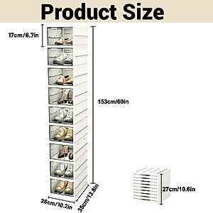 Lacusmall Collapsible Shoe Organizer with Doors,9 Tiers Stackable Shoe Organizer for Closet,No Assembly Sturdy Clear Collapsible Shoe Cabinet for Living Room Bedroom(White)