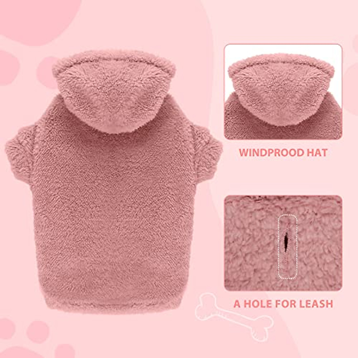 Fuzzy Dog Hoodie Dog Sweater Dog Clothes Warm Soft Cozy Dog Coats Hooded Sweatshirt Fleece Small Dog Hoodies Dog Sweaters for Small Dogs(Pink-XS)
