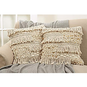 SARO LIFESTYLE Handira Collection Cotton Decorative Down Filled Throw Pillow with Sequin Moroccan Accents, 18", Gold