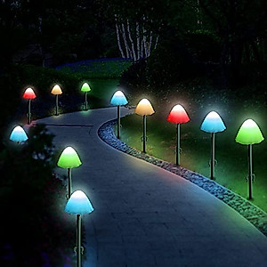 Outdoor Solar Garden Lights, Set of 12 Mini Solar Mushroom Light Outdoor Waterproof Cute Mushroom Shaped Pathway Landscape Lights for Yard Patio Garden Party Wedding Festival Decoration （Multicolor