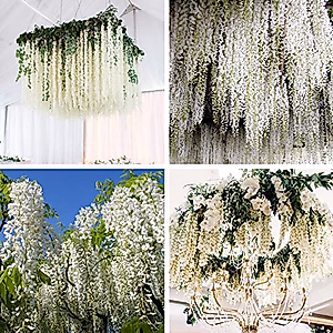 CEWOR 36 Pack Wisteria Hanging Flowers 3.7 Feet Artificial Flowers Fake Wisteria Vine Hanging Garland Silk Flowers String for Wedding Party Home Greenery Wall Decor (White)