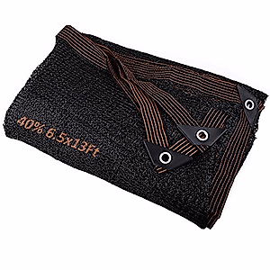 40% 6.5Ft x 13Ft Black Sunblock Shade Cloth Net Taped Edge with Grommets, Premium Sun Shade Mesh Tarp Perfect for Garden, Greenhouse, Chicken Coop, Flowers, Plants Heat Protection.