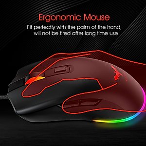 Havit RGB Gaming Mouse Wired PC Gaming Mice with 7 Color Backlight, 6 Buttons, Up to 6400 D P I Computer USB Mouses for Desktop Laptop Gamer & Work (Renewed)