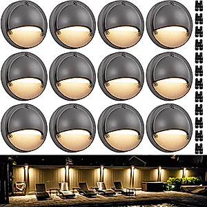 SUNVIE 12 Pack Low Voltage Deck Lights 5W LED Landscape Step Stair Lights Outdoor with Fastlock2 Wire Connector 3000K 12-24V Accent Lighting for Garden Post Fence 3.2FT ETL Listed Cord