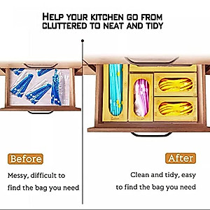 OOAZ 5-in-1 Bamboo Drawer Organizer for ziplock Bags, Separate baggie and sandwich bag organizer for drawer, Multi-Use Ziplock Drawer storage Organizer for Kitchen