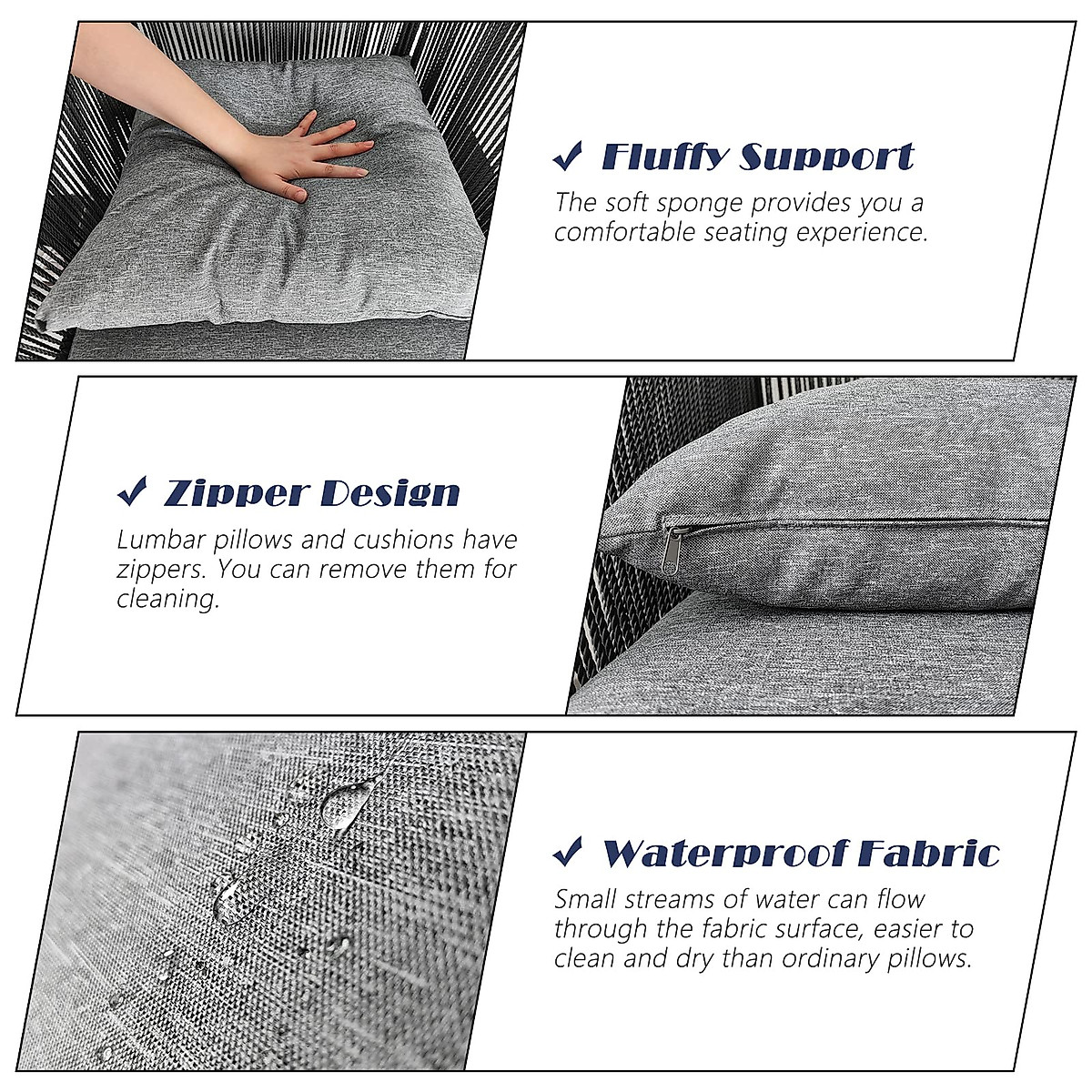 Home Care Wholesale 7 Pieces Patio Dining Set for 6 - All Weather Outdoor Dining Sets, All in One Outdoor Table and Chairs, Wicker Outdoor Patio Furniture Sets with Cushions and Pillows, Grey