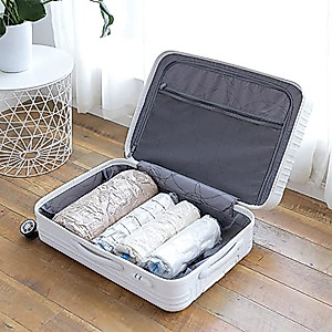 HANTURE 10Pcs Vacuum Travel Compression Bags Reusable Rolling Travel Space Saver Bags for Packing Suitcases Waterproof Clear Travel Storage Organizers Sacks, 13.7x19.6inch