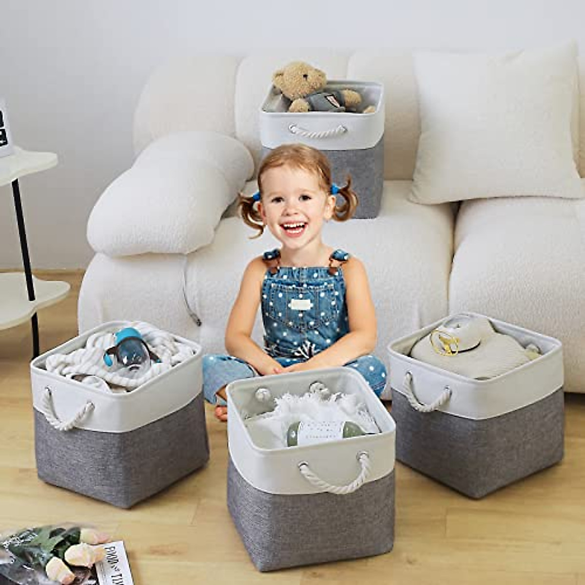 FinishingBo Fabric Cubes Storage Basket, 6 Pack 11x11 in with Handles Foldable Cube Storage Bins, for Shelves, Home, Office, Nursery Organizers