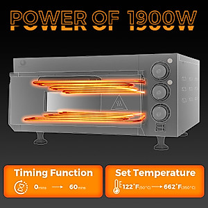 BEAMNOVA Electric Commercial Pizza Oven Countertop,1900W Adjustable Temperature Pizza Oven with 12 Inch Pizza Pan and Pizza Stone for Restaurant Home Pretzels Baked…