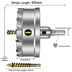 ASNOMY Tungsten Carbide Tipped Hole Saw Drill Bit for Hard Metal, 4 Inch T.C.T Hole Saw Cutter with 2pcs Titanium-Plated Pilot Drill bit for Metal, Stainless Steel, Iron, Wood, Plastic