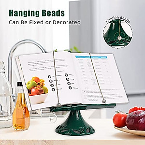 MINLUFUL Cookbook Stand, Vintage Bamboo Pattern Metal Recipe Holder Cast Iron Cookbook Stand Multi-Angle Recipe Holder for Kitchen Counter Cooking Reading Hands Free, Green