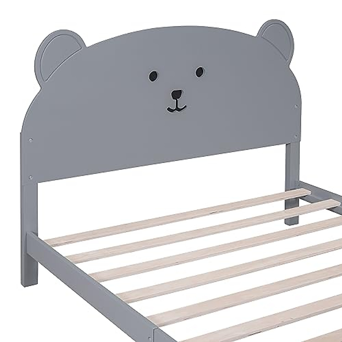 Quarte Cute Full Size Platform Bed with Bear-Shaped Headboard and Footboard, Wooden Bed Frame for Bedroom,No Box Spring Required (Gray/Bear*W)