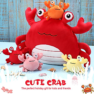 DoubleFill 5 Pcs Crab Plush Toys Set 14 Inch Large Crab Stuffed Animal Plush Pillow with 4 Baby Crab Plushies Birthday Gifts for Girls Boys Under The Sea Ocean Party Favor Decorations
