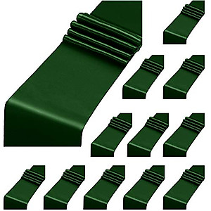 Aneco 12 Pack Satin Table Runner 12 x 108 Inch Forest Green Long Wedding Satin Silk Table Runner for Wedding Banquet Graduations Birthday Party Decoration