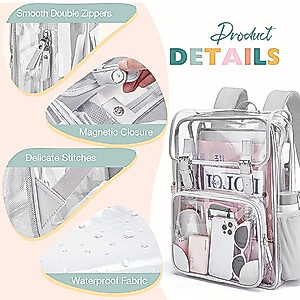 mommore Clear Backpack Heavy Duty Thick PVC Transparent Backpack with Leather Trim Large Capacity See Through Backpack for Work, Stadium