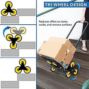 Mount-It! Stair Climbing Dolly - 3 Wheel Stair Climbing Cart | Easily Lift Heavy Items Up and Down Steps | Holds 330 Pounds and Smoothly Rolls on Variety of Surfaces - Portable Dolly for Stairs