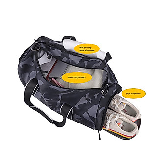 mezhsa Kids Overnight Duffle Bag Girls Boys Sports Gym Bag with Shoe Compartment Wet Pocket Camouflage travel bag(Grey)