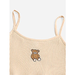 WDIRARA Girl's 2 Piece Cute Outfits Cartoon Print Cami Top and Plaid Skirt Set Multicolored 11-12Y