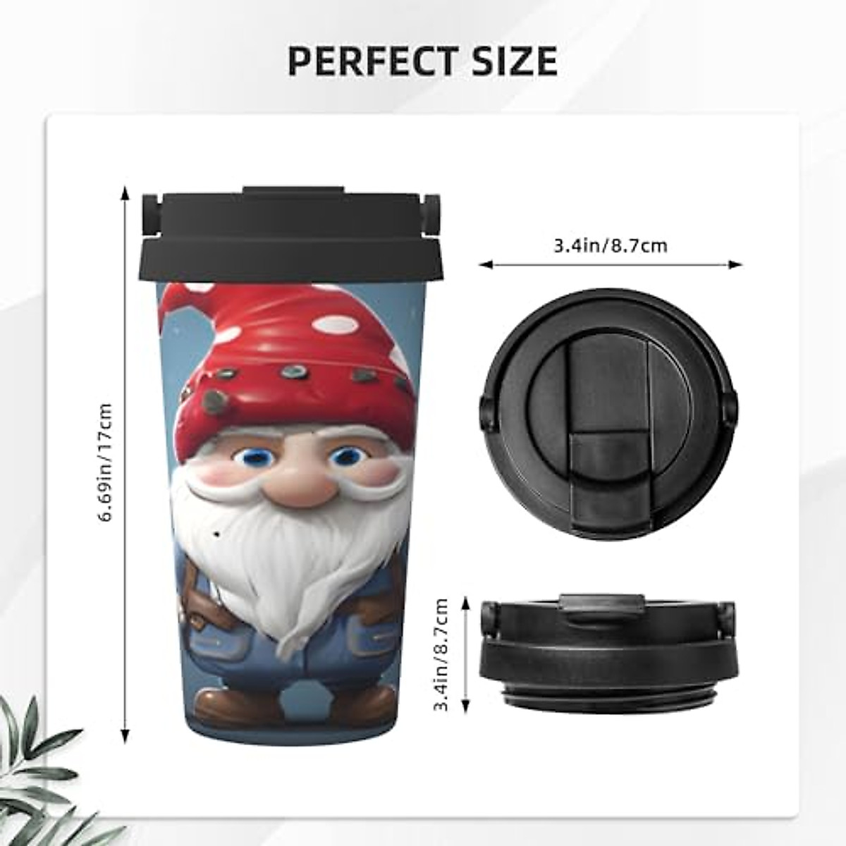 Insulated Coffee Mug Cute Gnome 17oz Double Wall Vacuum Stainless Steel Tumbler With Leak-Proof Lid And Handle, Cute Travel Thermos Mug For Cold Hot Drinks