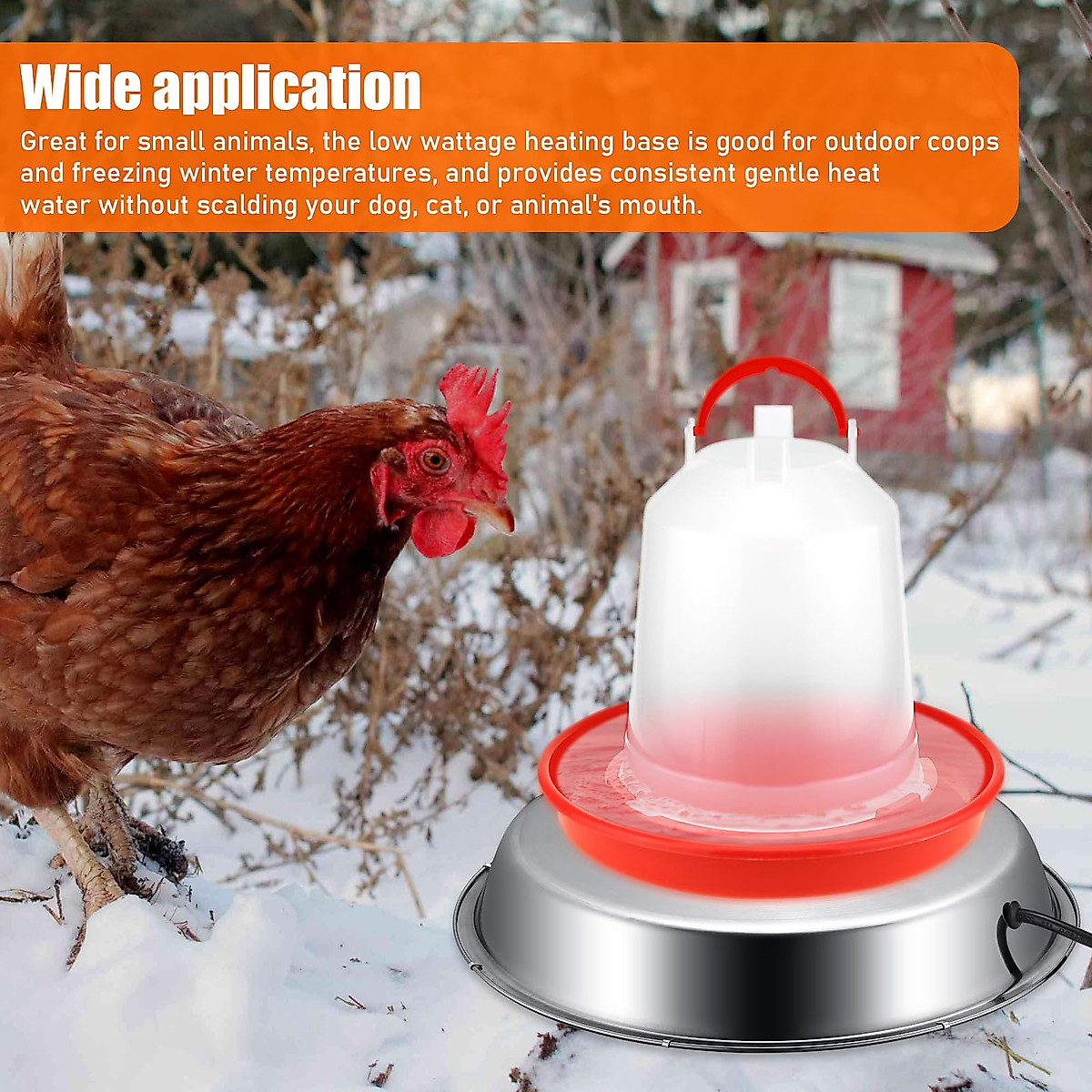 Gsbomzap 12 Inch Chicken Water Heater Base, 5 Gallons Poultry Drinker Heater Base with Thermostat and Power Cord, Automatic Electric Poultry Winter Deicer Heated Base for Plastic/Metal Chicken Waterer