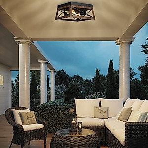 DEWENWILS Farmhouse Metal Flush Mount Light Fixture with Wood Grain Finish, 2-Light Ceiling Lamp for Kitchen, Hallway, Entryway, Foyer