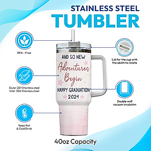 Hyturtle Personalized Tumbler Class Of 2025 - Graduation Drinking Gifts For Her - Grad Inspirational Gifts For Graduate College School Masters Degree - Stainless Steel Travel Coffee Cup 40oz With Lid