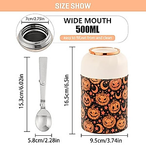 Orange Haloween Pumpkins Kids Womens Food Insulated Jar with Spoon 17oz/500ml Containers For Hot Food Stainless Steel Vacuum Leakproof Soup Containers for Office Accessories