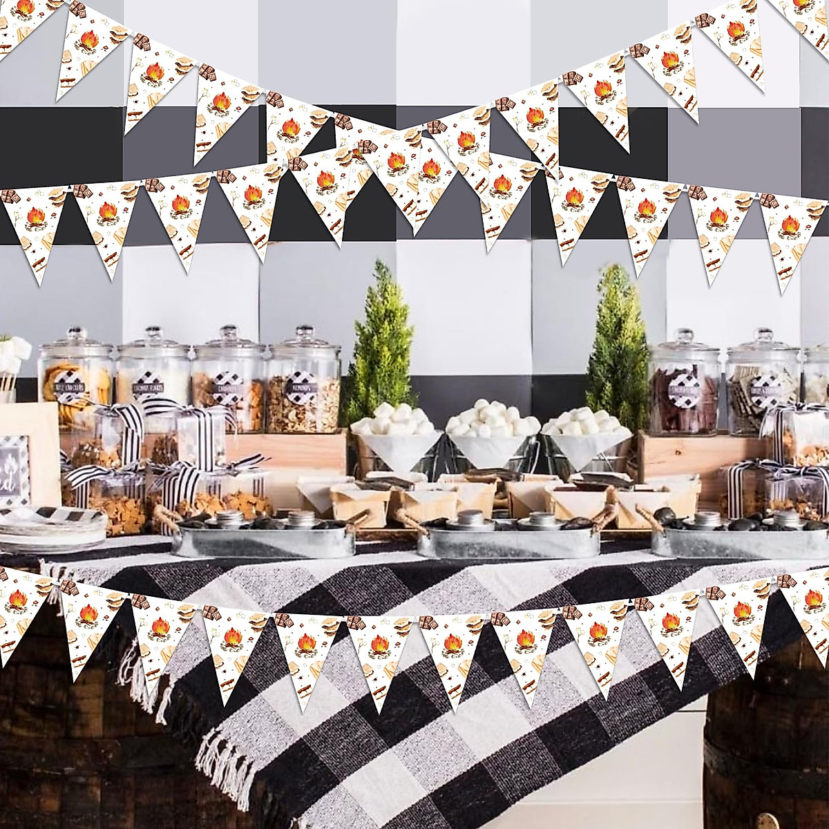 Jollyboom Smores Birthday Decorations, 3pcs Smore Camping Campfire Camper Birthday Party Pennant Banners, Smores Baby Shower Fun to Be One Birthday Party Pennant Flag Banner for Camping Theme Party