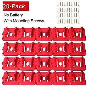 KETTKEL 20pack Milwaukee M18 Battery Holder,Wall Mount 18v Milwaukee Battery Storage Case Tool Holder For Shelf Work Van Toolbox