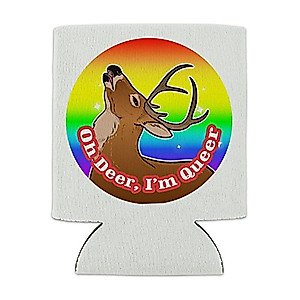 Oh Deer I'm Queer Rainbow Pride Gay Lesbian Funny Can Cooler - Drink Sleeve Hugger Collapsible Insulator - Beverage Insulated Holder