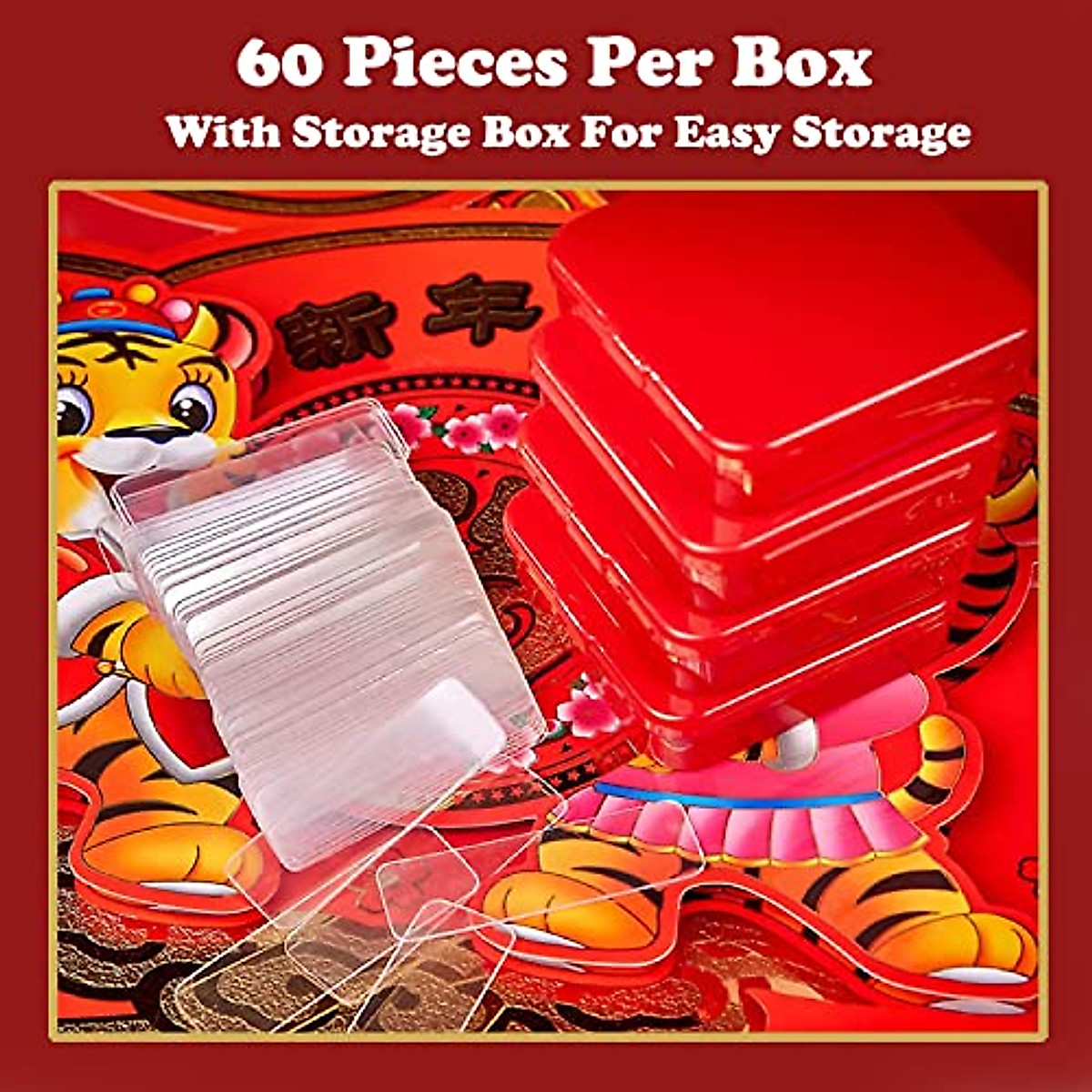 Reusable Multifunctional Double Sided Adhesive Tape, 60/180/300 Pcs Double Sided Mounting Strong Sticky Wall Strips Transparent Tape Without Cropping, No Residue (60 Pcs)