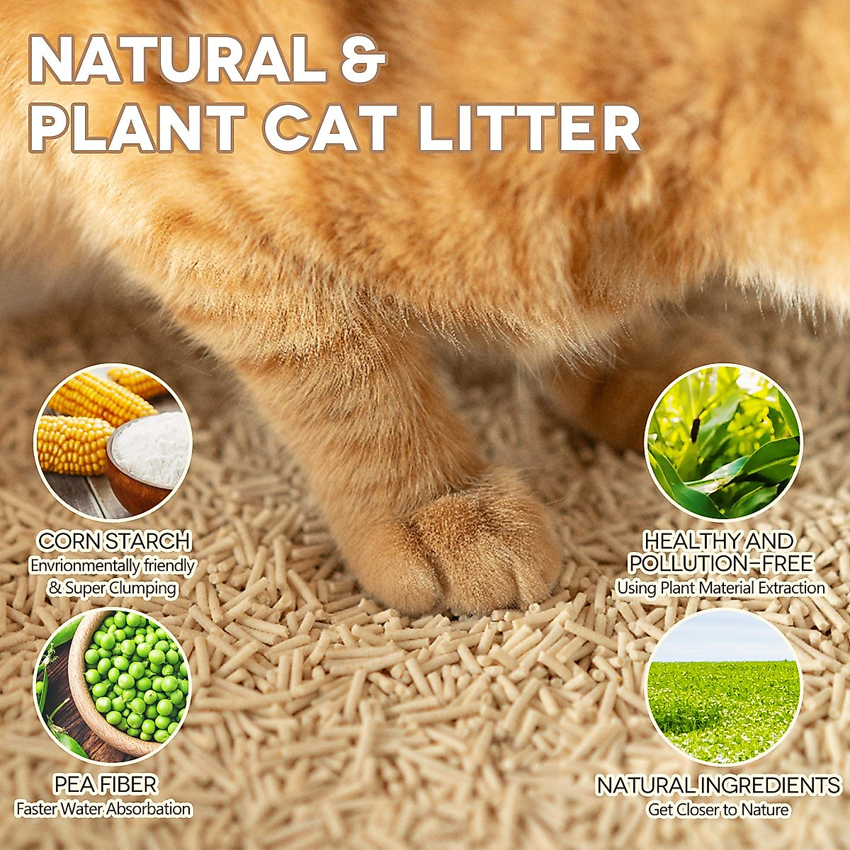 Tofu Cat Litter Natural Cat Litter Clumping Cat Litter Flushable Kitty Litter Cat Litter Unscented Ultra Odor Control Cat Litter Low Tracking Biodegradable Pellets Multi-Cat