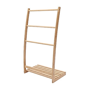 Free Standing Towel Rack, Bamboo Freestanding Towel Rack for Bathroom with Bottom Storage Shelf, Blanket Drying Display Rack for Bathroom, Living Room