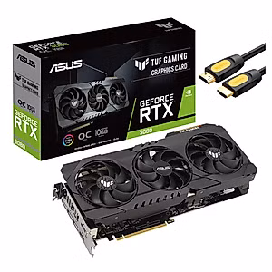 ASUS TUF Gaming NVIDIA GeForce RTX 3080 OC Edition Graphics Card, 10GB GDDR6X, PCIe 4.0, HDMI 2.1, DisplayPort 1.4a, Dual Ball Fan Bearings, GPU Tweak II w/ Mytrix HDMI Cable
