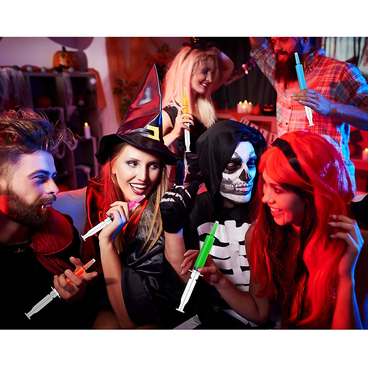 24 Pcs 10 ml Shot Syringes Plastic and 2 Pcs Cups Acrylic Party Liquid Shot Syringe for Parties Halloween Christmas Drinks Serving, 0.7 oz