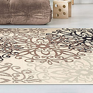 SUPERIOR Indoor Large Area Rug for Bedroom, Living/Dining Room, Entryway, Office, Farmhouse Aesthetic Floor Throw, Modern Floral Geometric Decor, Jute Backing, Leigh Collection, 5' x 8', Beige